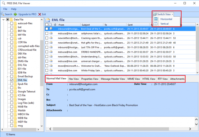 EML Multiple Preview Modes – View EML Files In 7+ Explore Options